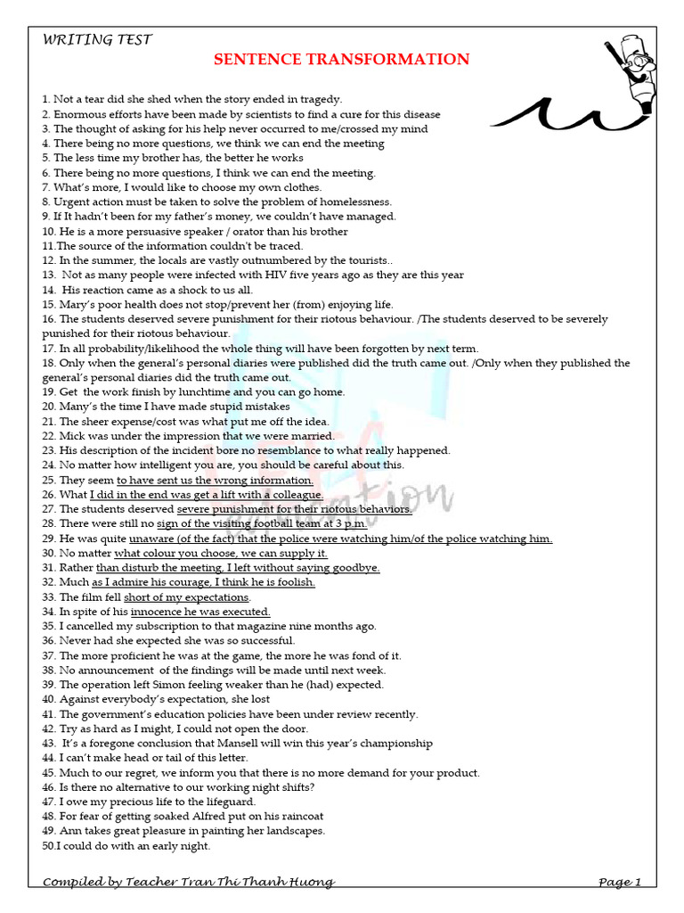 10th.Sentence Transformation.KEY | PDF