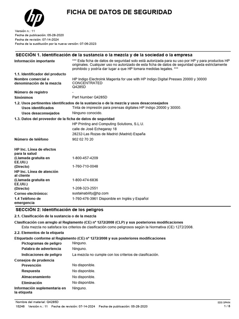 Q4285D Magenta | PDF | Toxicidad | Seguridad y salud ocupacional