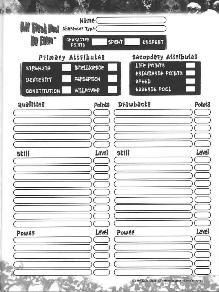 Zombie Character Sheet | PDF