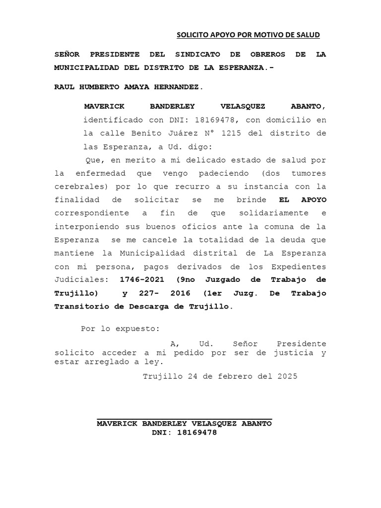 Solicitud de Apoyo por Salud | PDF