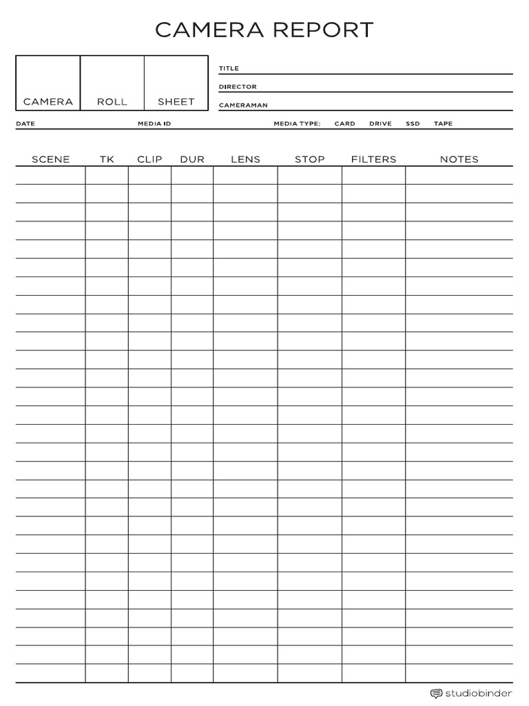 Camera Report Template StudioBinder | PDF