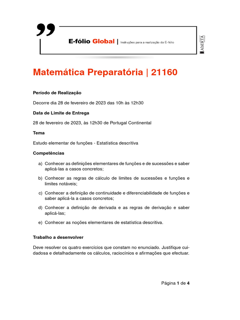 eFolio-Global (enunciado) | PDF | Derivado | Limite (Matemática)