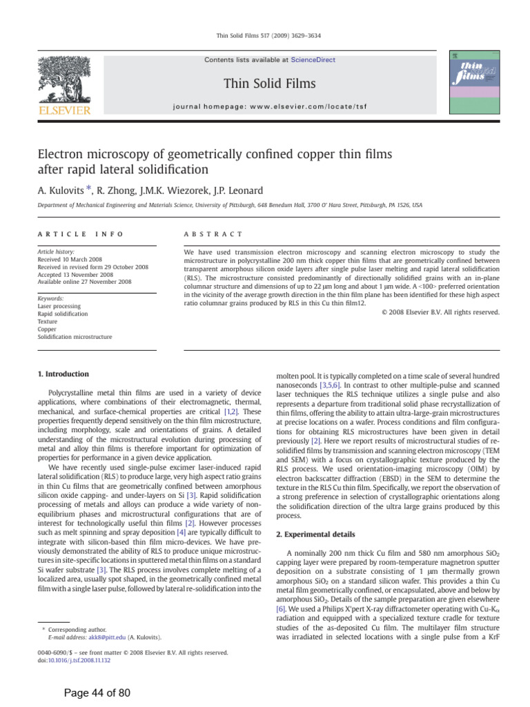 Electron Microscopy of Geometrically Confined Copper Thin Films After ...
