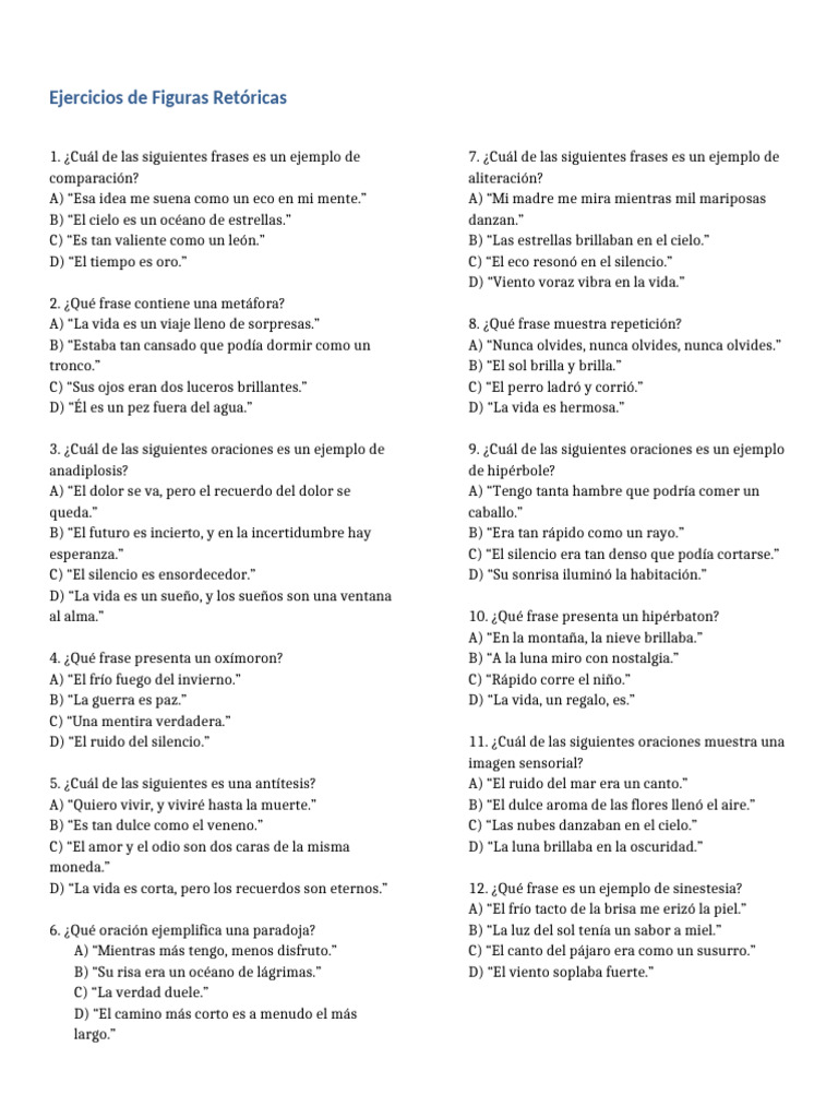 Ejercicios sobre Figuras Retóricas | PDF