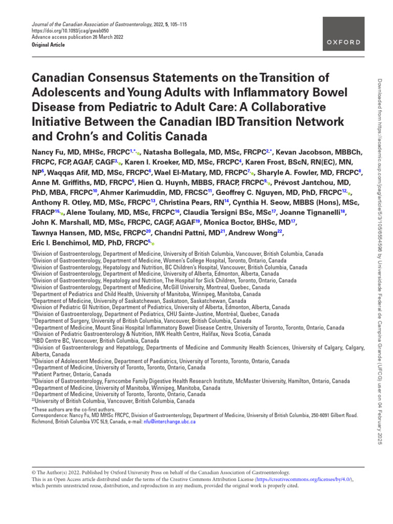 Canadian IBD Transition Guidelines | PDF | Inflammatory Bowel Disease ...