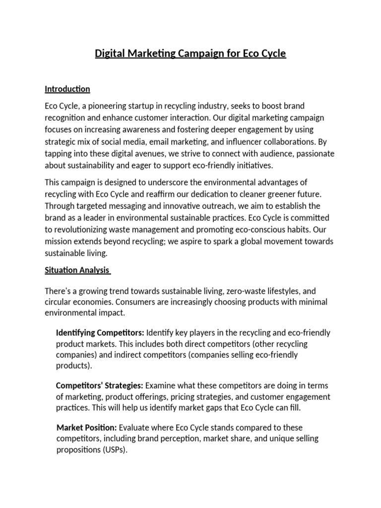 Digital Marketing Campaign For EcoCycle Updated 2024 | PDF | Digital Marketing | Marketing