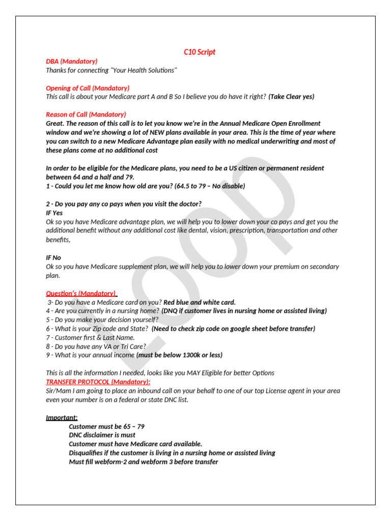 Medicare Self Script - C10 | PDF