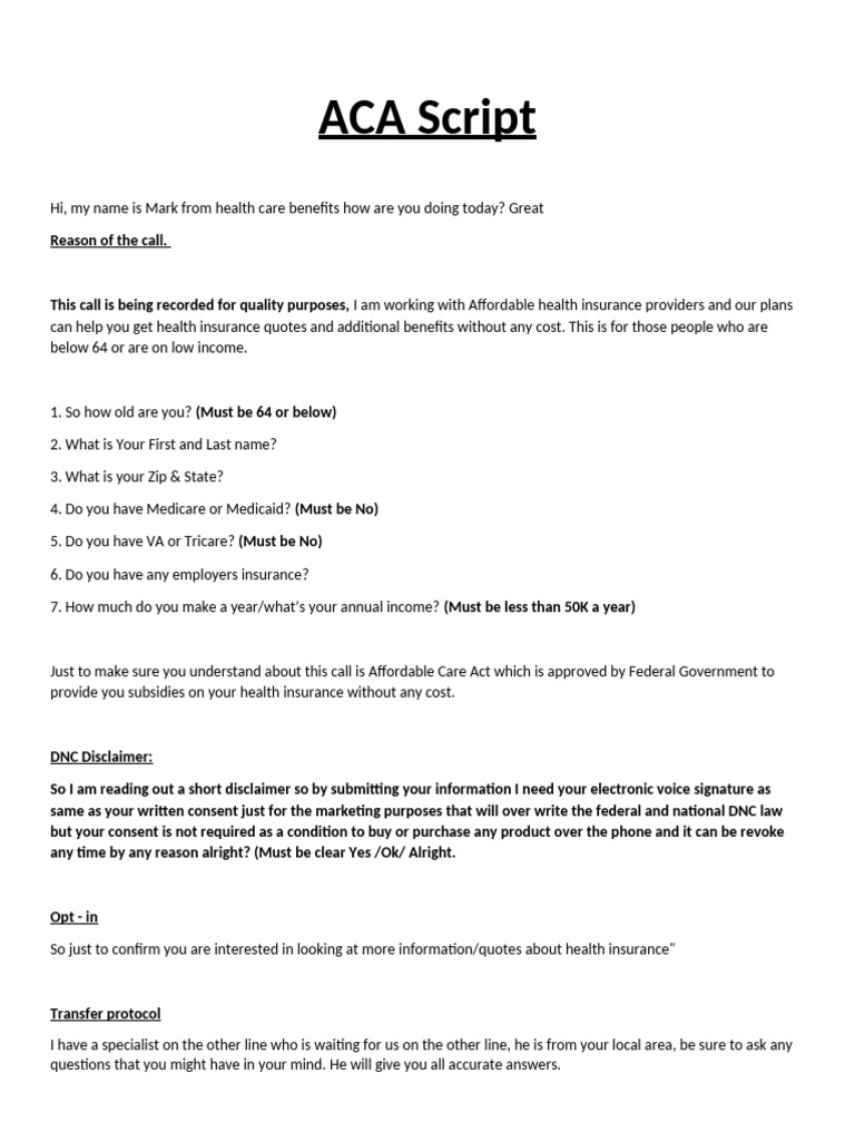 ACA Script - Updated 2024 | PDF