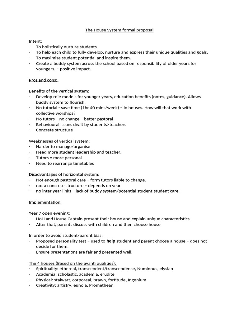 The House System Formal Proposal | PDF | Social Psychology