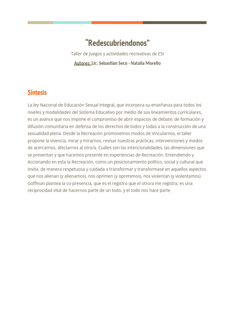 Taller ESI: Recreación y Vínculos | PDF | Educación sexual