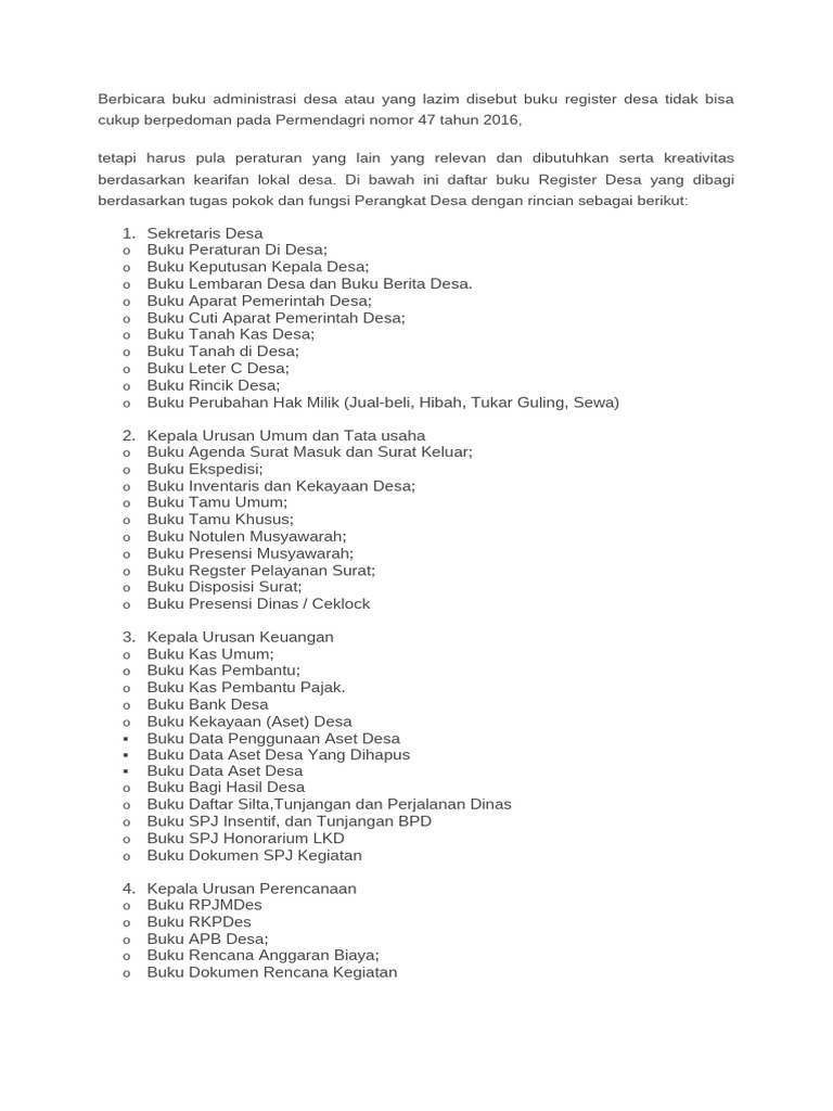 Berbicara Buku Administrasi Desa Atau Yang Lazim Disebut Buku Register Desa Tidak Bisa Cukup ...