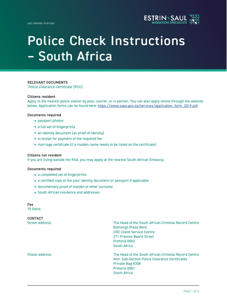 South Africa Police Clearance Guide | PDF | Identity Document ...