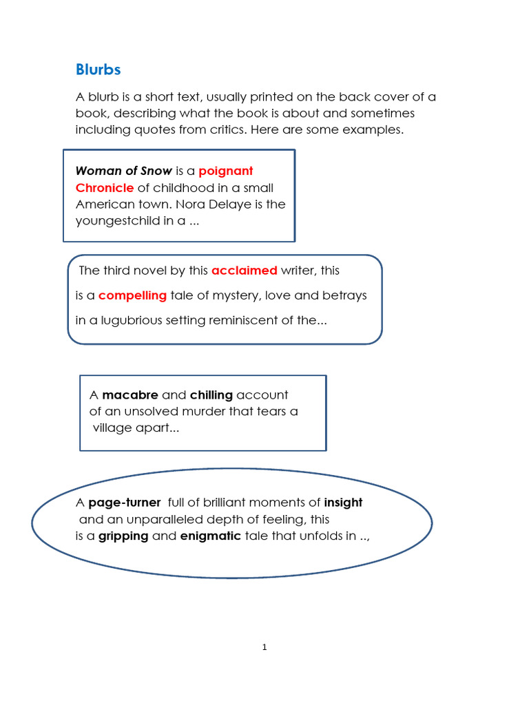 Effective Blurbs for Book Descriptions | PDF | Adjective