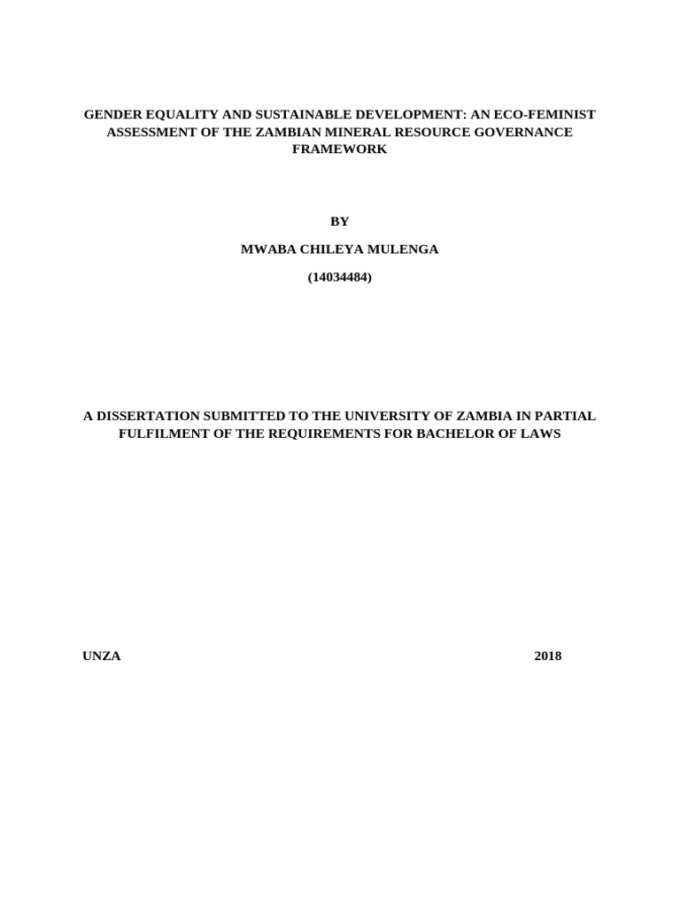 Mwaba Chileya Mulenga Revised Dissertation Final MCM | PDF | Governance | Ecofeminism