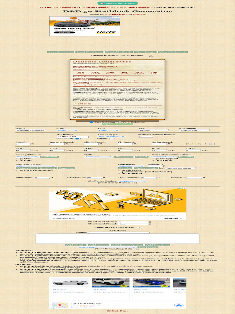 Demonic Tumbleweed Stat Block | PDF | Tabletop Games | Gaming