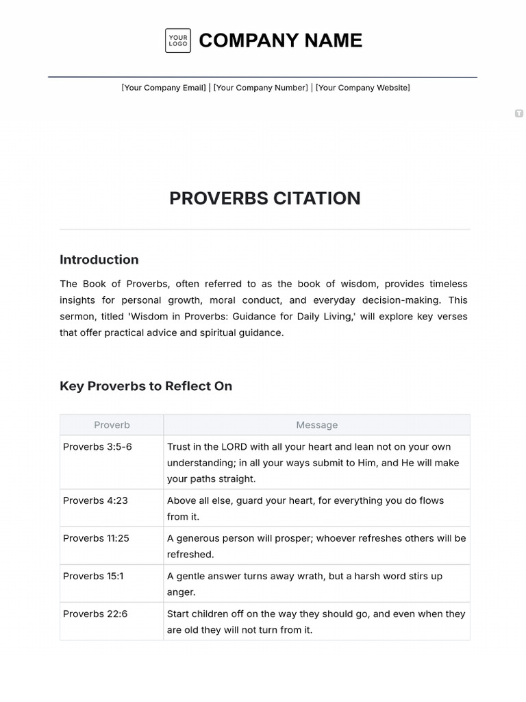 Proverbs Citation Template | PDF