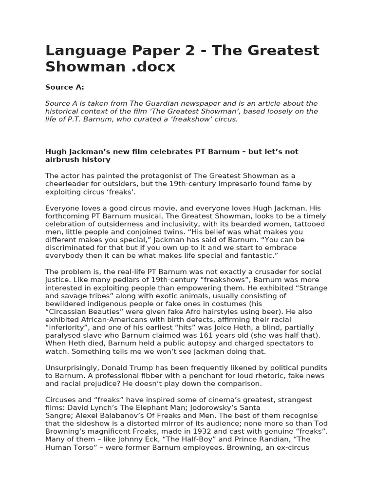 Historical Context of The Greatest Showman | PDF | P. T. Barnum