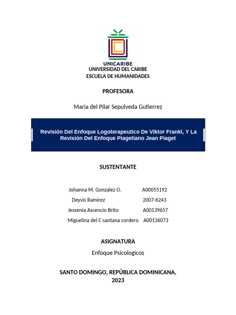 Logoterapia y Enfoque Piagetiano en Psicología | PDF | Esquema ...