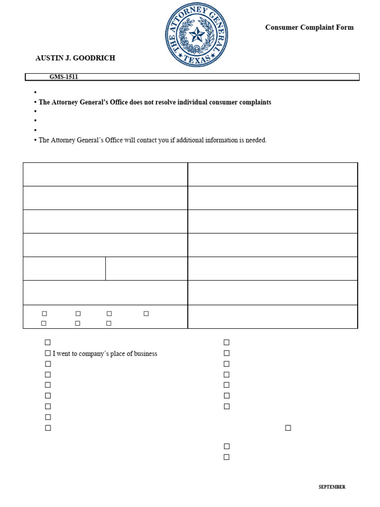 Complaint Form, GMS-1511 | PDF | Complaint | Debit Card