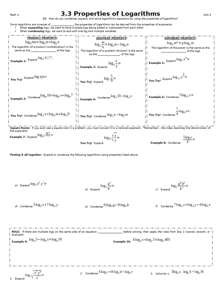 Logarithm Properties and Equations | PDF | Logarithm | Exponentiation