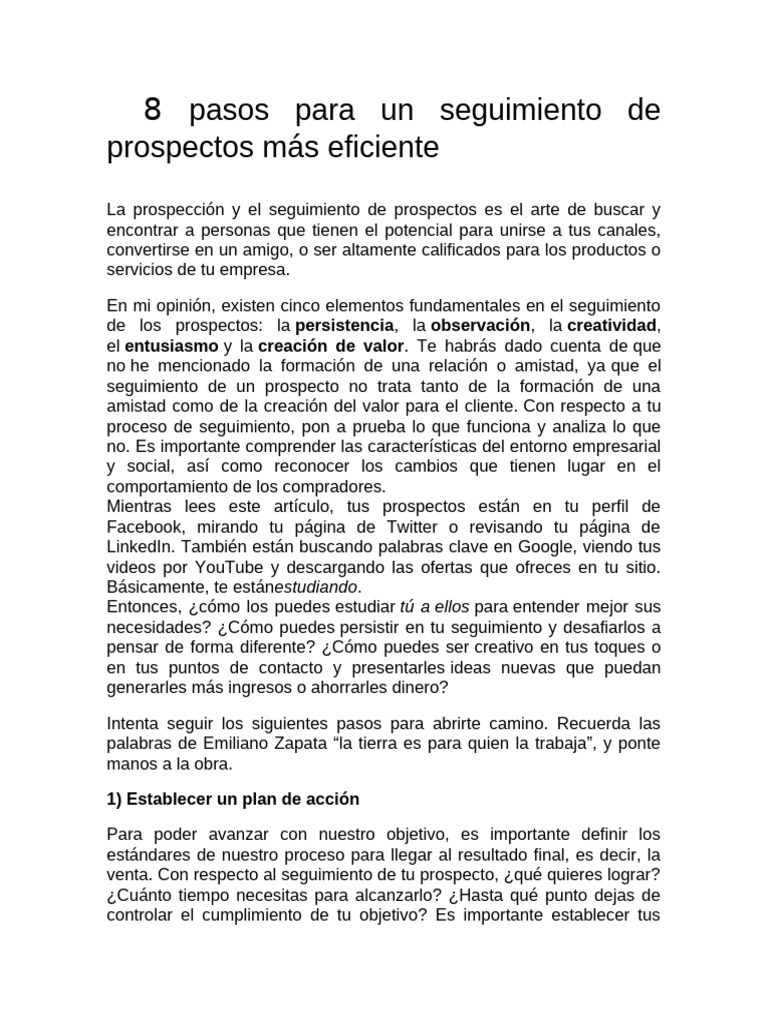 8 Pasos para Un Seguimiento de Prospectos Mas Eficiente | PDF | Ventas