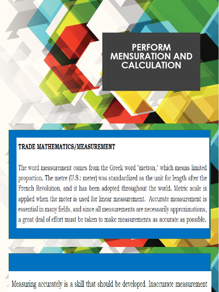Perform Mensuration and Calculation PDF | PDF