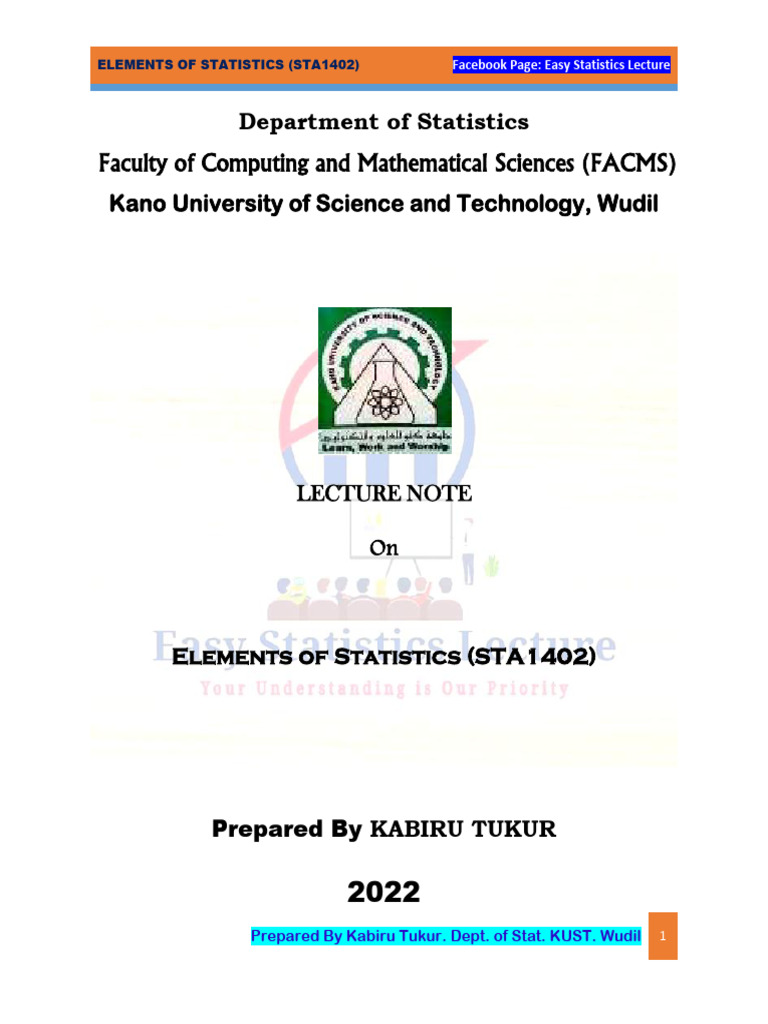 Elements of Stat. Edited Copy 2021 | PDF | Statistics | Arithmetic Mean