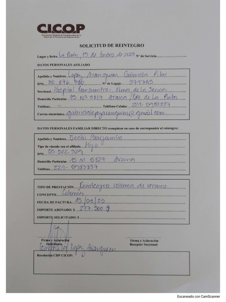 SOLICITUD REINTEGRO | PDF