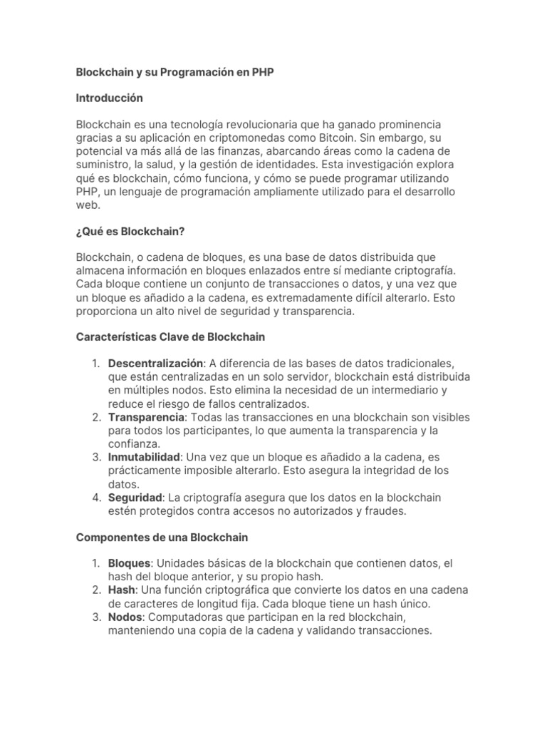 Blockchain y Su Programación en PHP | PDF | Informática | Ciencias de la Computación