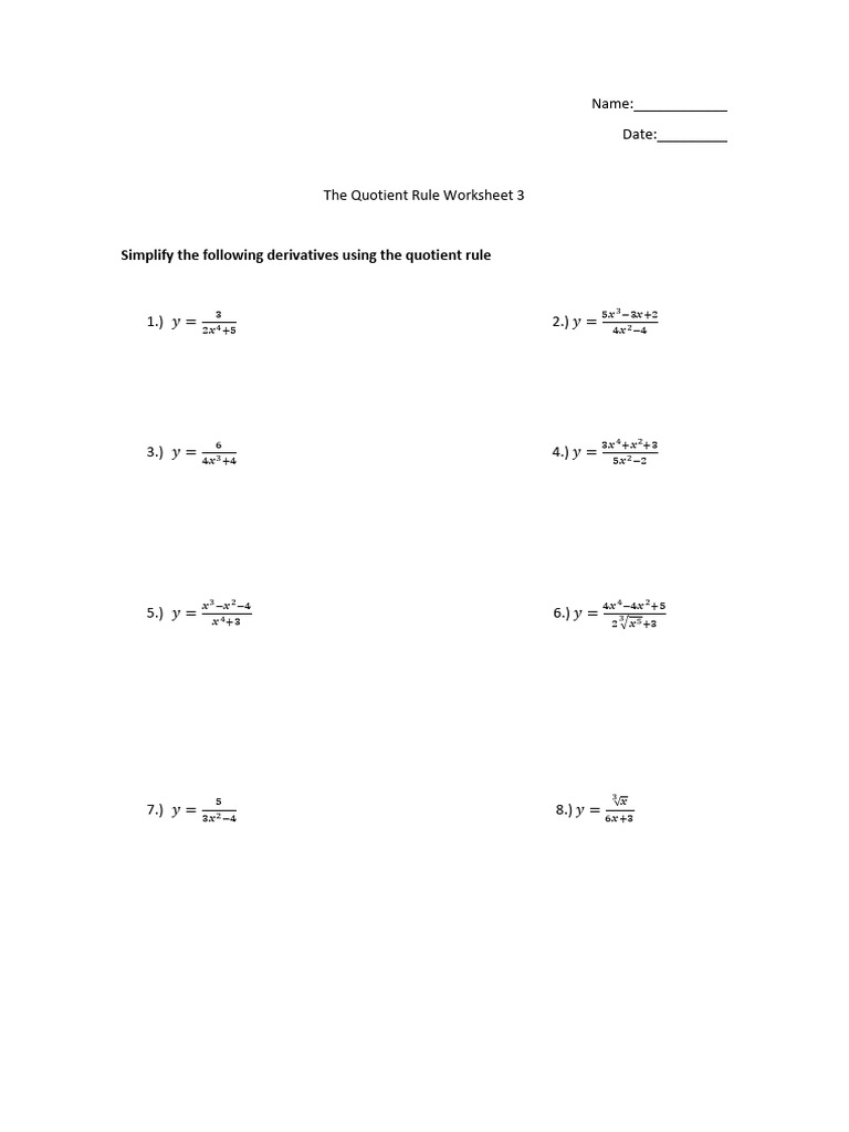 Calculus Quotient Rule Practice | PDF