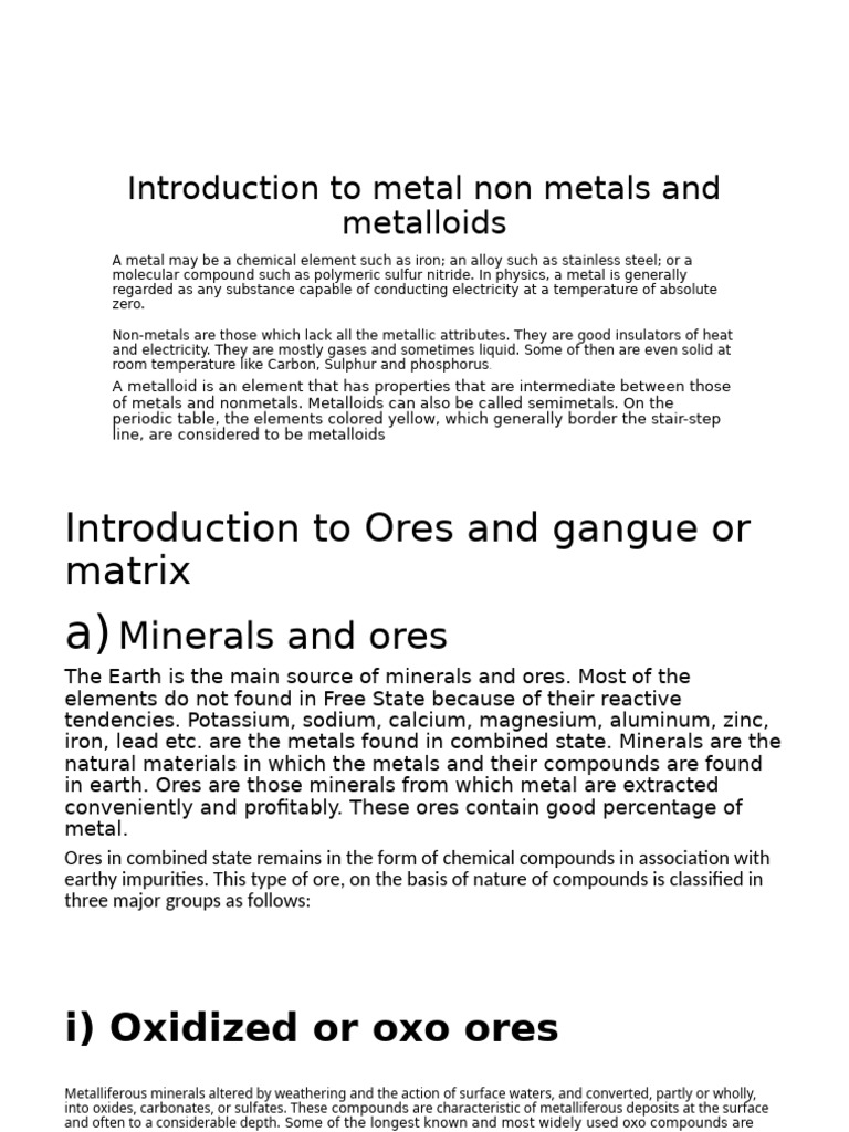 Metals and Non Metals | PDF | Metals | Ore