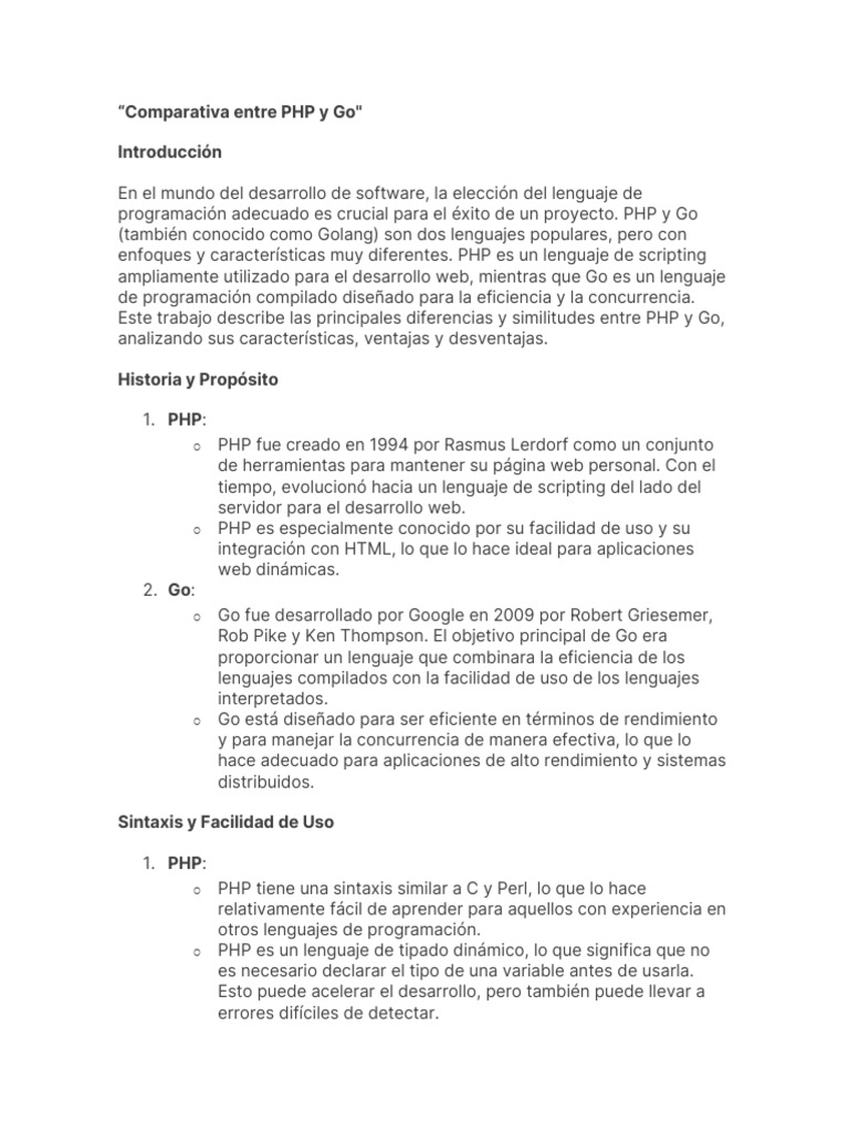 Comparativa entre PHP y Go | PDF | Php | Lenguaje de programación