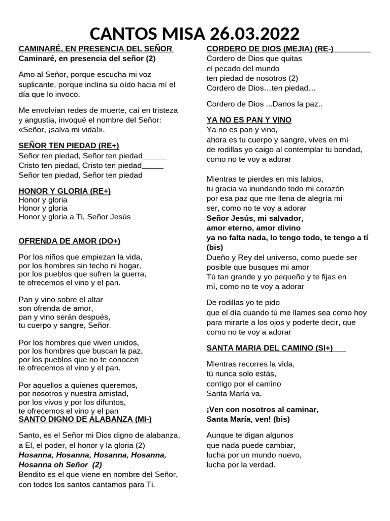 Cantos Misa 26.03.2022 | PDF | Cristo (título) | Creencia religiosa y doctrina