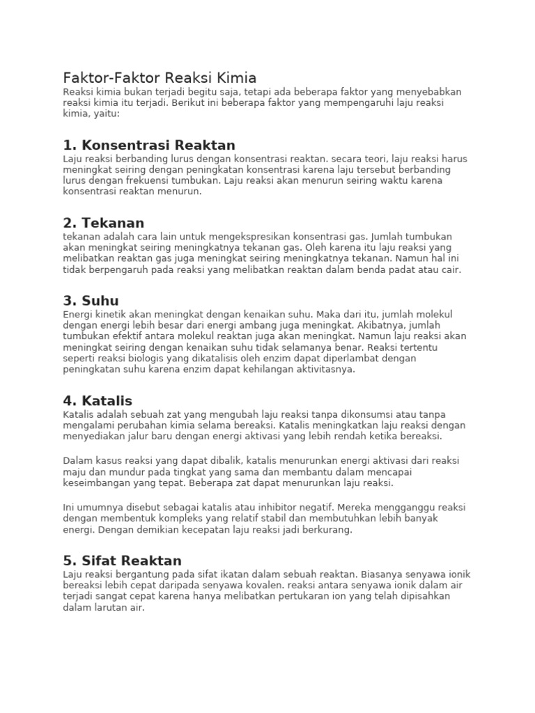 Faktor REaksi Kimia | PDF
