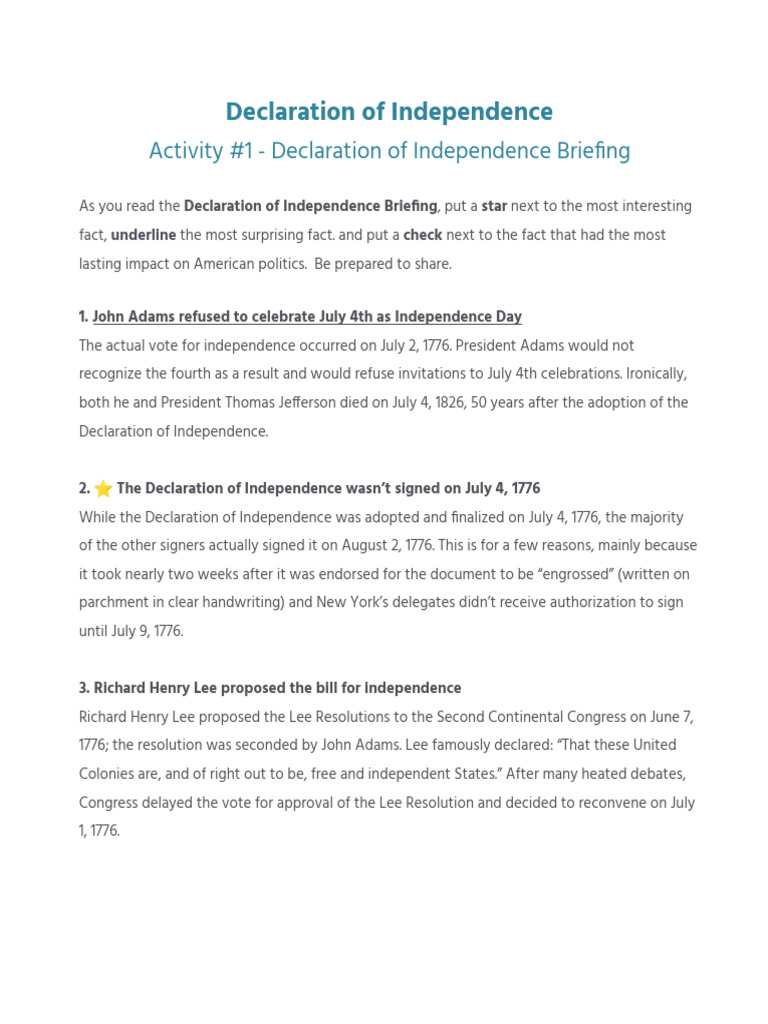 Copy of Declaration of Independence - Student Document | PDF | United ...