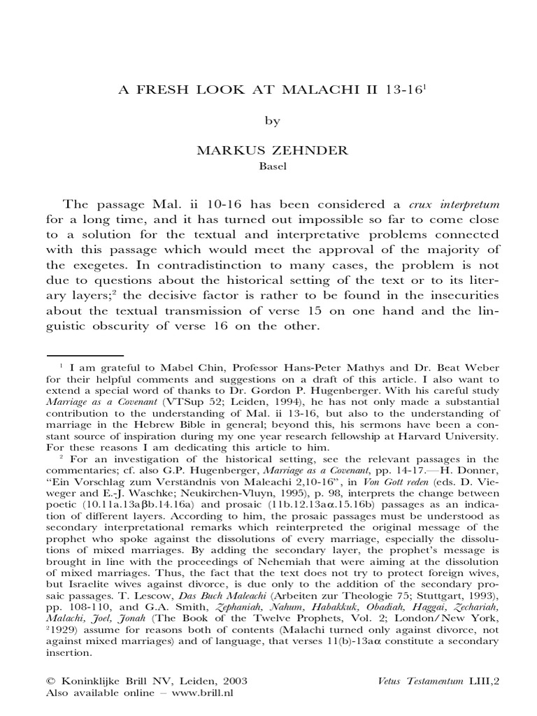 A Fresh Look at Malachi Ii 13-16 | PDF | Book Of Malachi