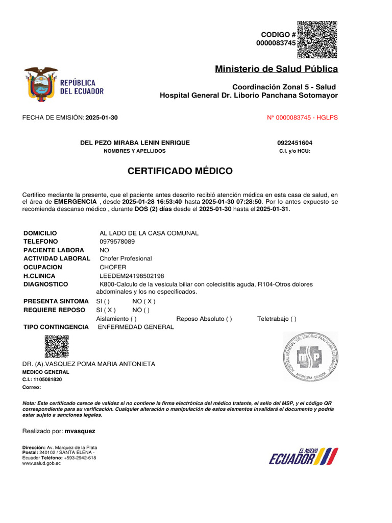 CERTIFICADO DEL PEZO MIRABA-signed | PDF | Medicina | Cuidado de la salud