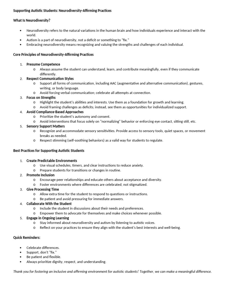 Supporting Autistic Students - Neurodiversity-Affirming Practices ...