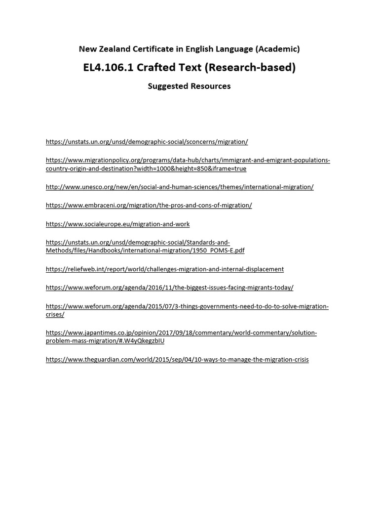 EL4.106.1 Resource Suggestions | PDF
