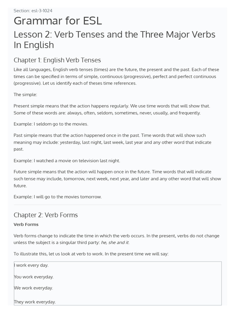 Grammar For ESL - Lesson 2 - Verb Tenses and The Three Major Verbs in ...