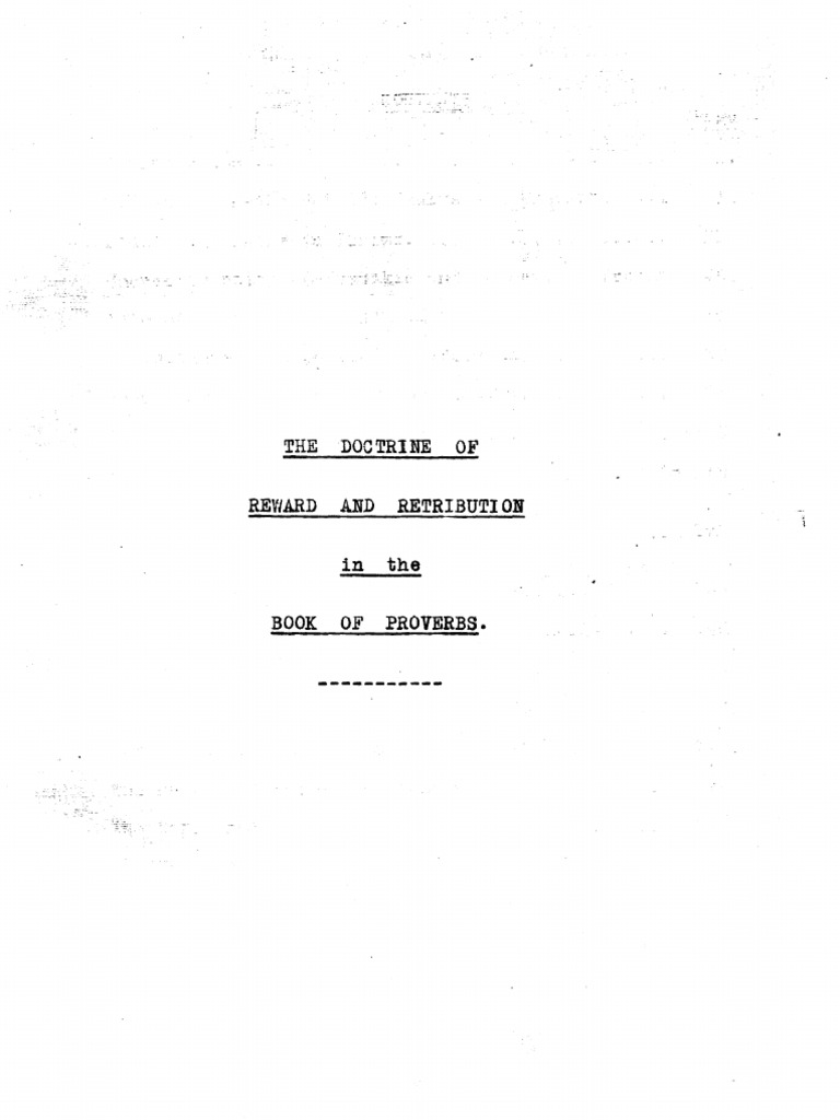 The Doctrine of Reward and Retribution in The Book of Proverbs | PDF ...