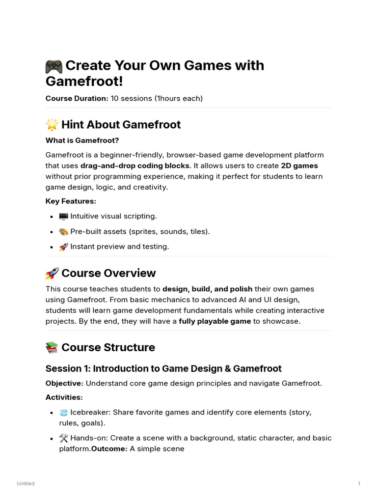 Gamefroot (Course For Kids After Scratch) | PDF