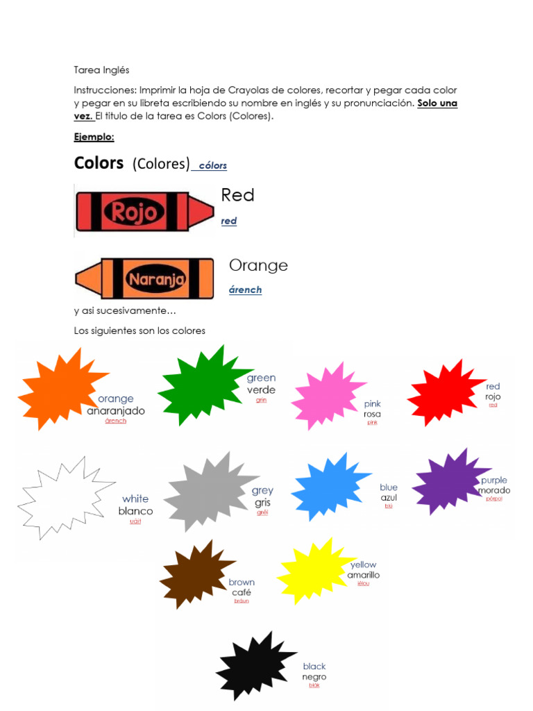 Tarea Inglés 123 Colores | PDF
