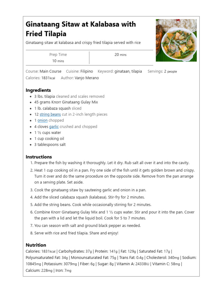 Ginataang Sitaw at Kalabasa Recipe | PDF