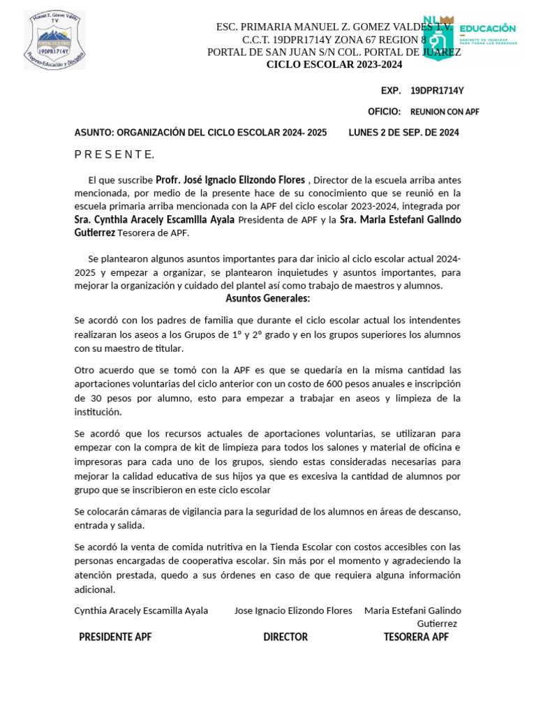 Oficio Con Apf Manuel Z Gomez | PDF