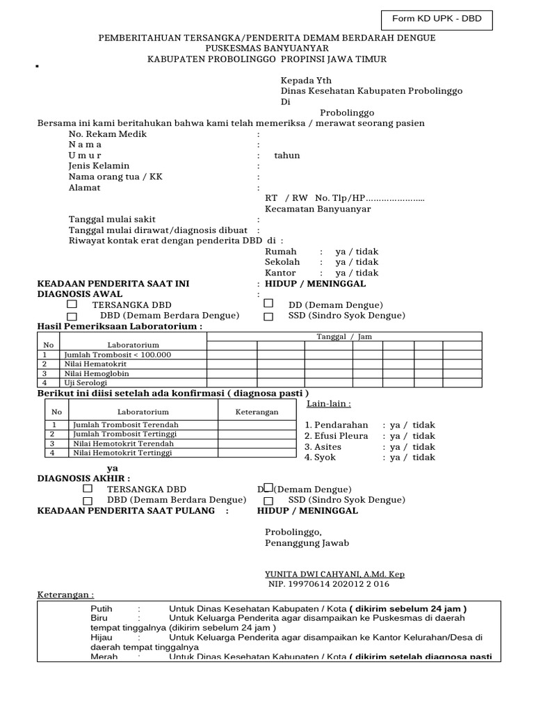 Form Pembertahuan Kasus DBD | PDF