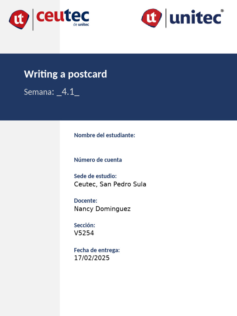 Postcard Writing Exercise | PDF