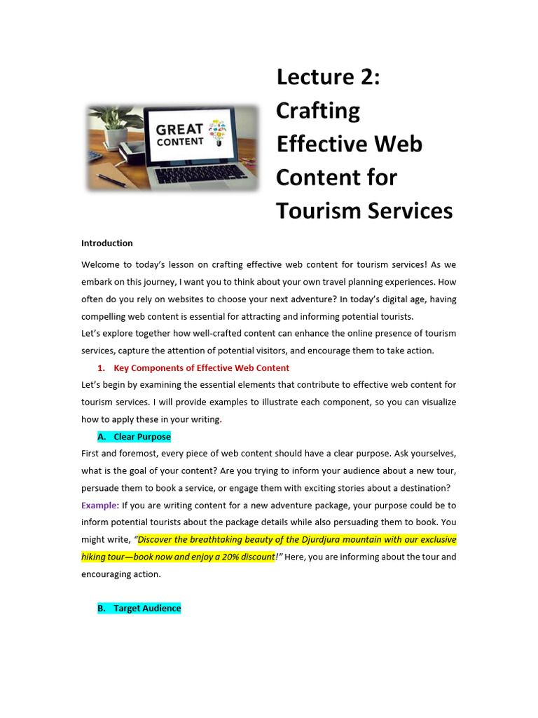 Lecture 2 Crafting Effective Web Content for Tourism Services | PDF | Search Engine Optimization ...