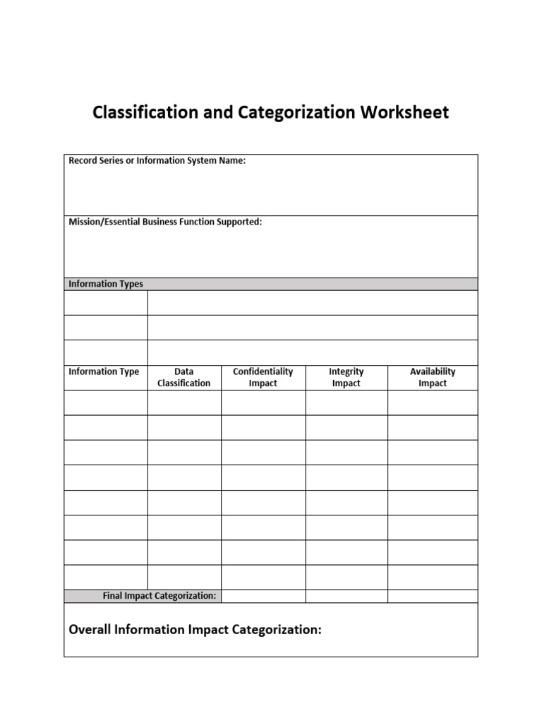 Information Classification Worksheet | PDF