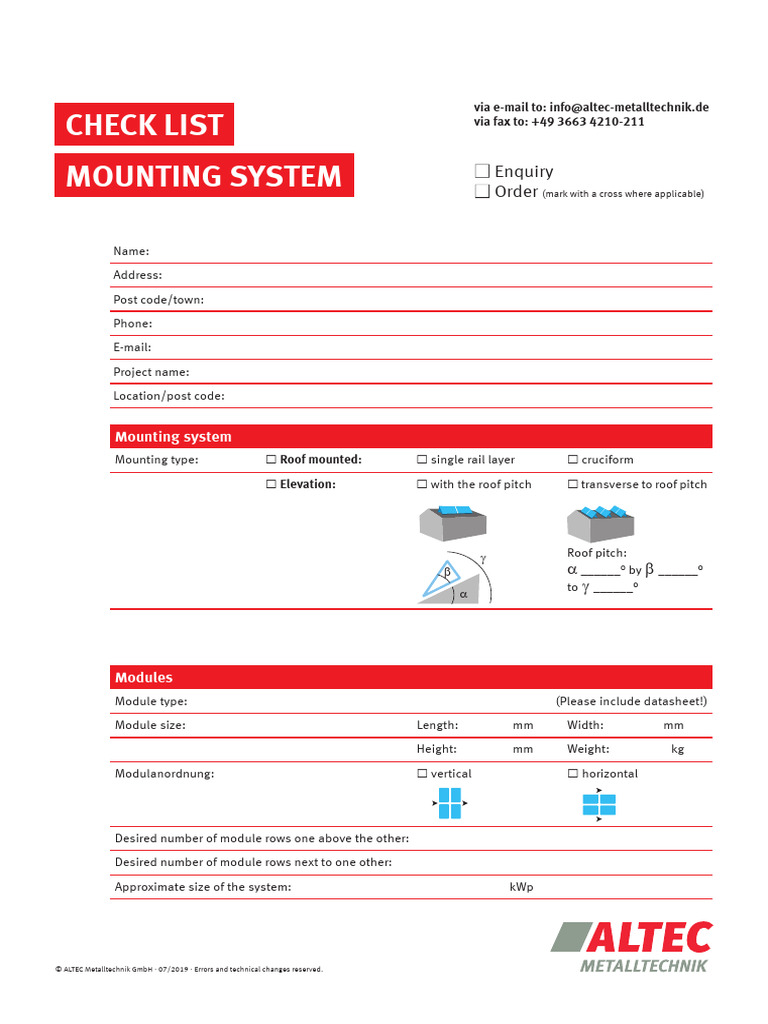 ALTEC - PV - Mounting Systems - Checklist Mounting System | PDF | Roof | Building Engineering
